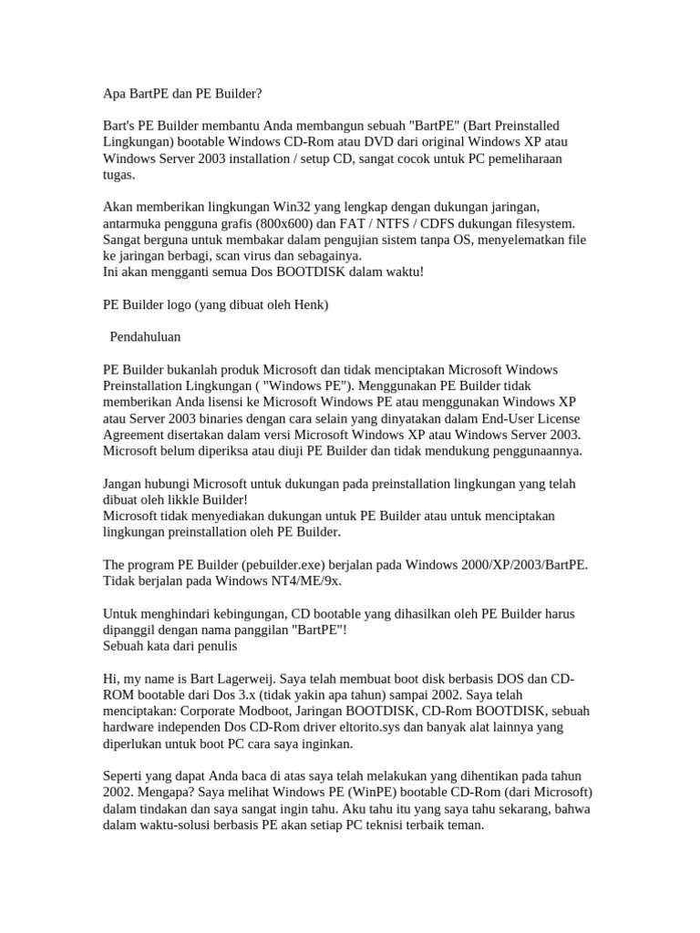 Apa BartPE Dan PE Builder | PDF