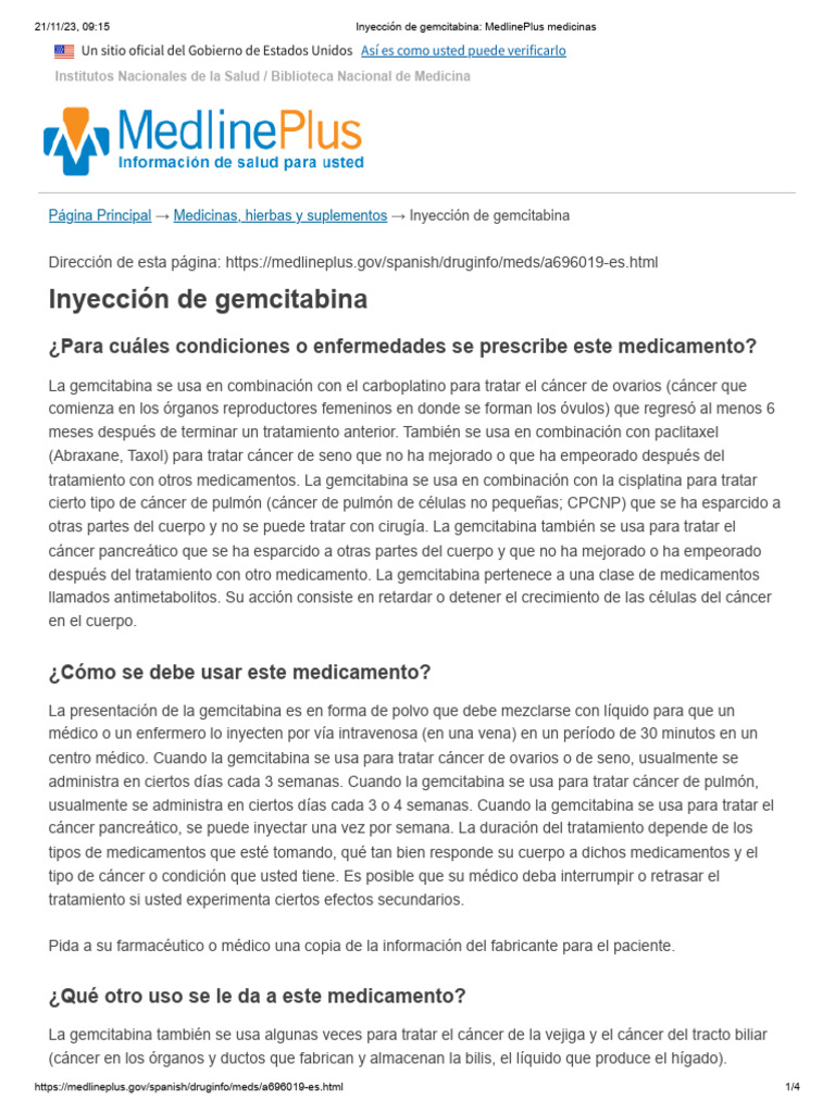 Inyección de Gemcitabina - MedlinePlus Medicinas | PDF | Medicamentos ...