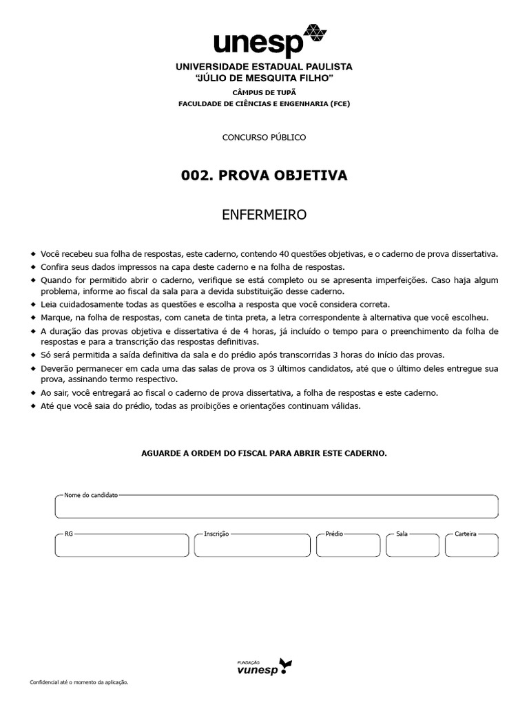 Prova VUNESP Enfermeiro - Caderno de Questões | PDF | Calor