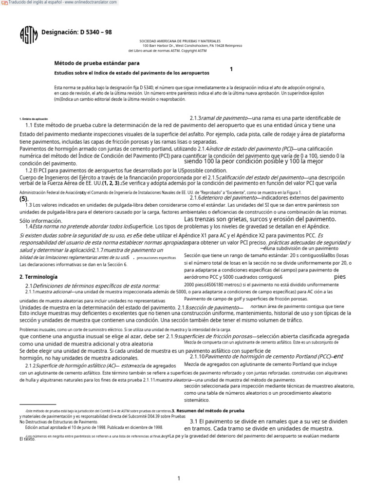 ASTM D5340 PCI Tests Aeropuertos | PDF | Desviación Estándar ...