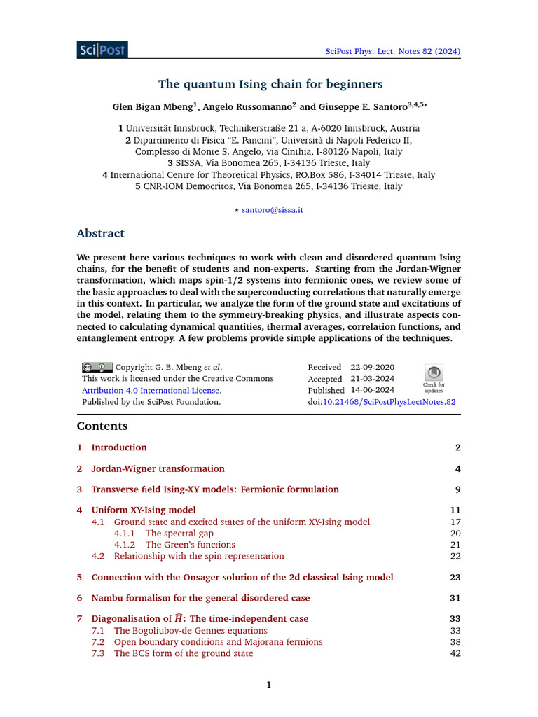 The Quantum Ising Chain For Beginners | PDF | Spin (Physics) | Quantum Mechanics