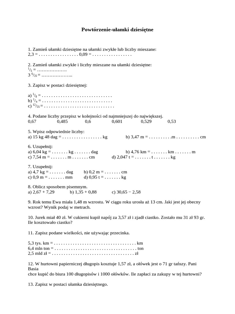 PowtÃ Rzenie - Uå Amki Dziesiä Tne | PDF