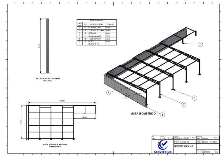 Plano Cubierta Paneles Solares | PDF | Acero | Hierro