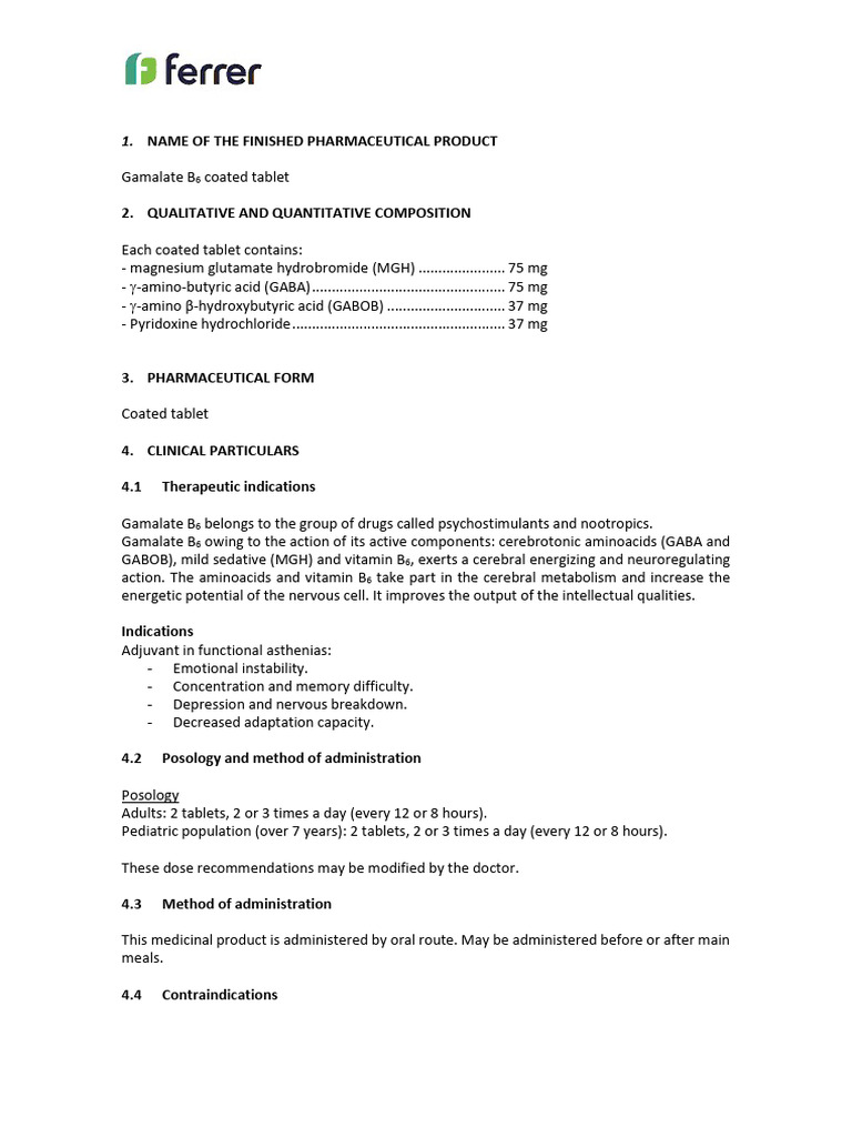 Gamalate B6 Tablet Composition & Uses | PDF | Glutamic Acid ...