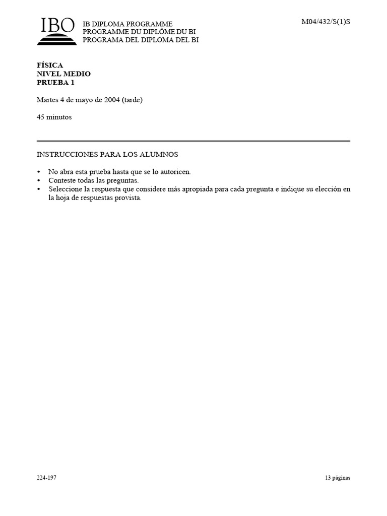 Physics Paper 1 TZ2 SL Spanish | PDF | Fuerza | Masa