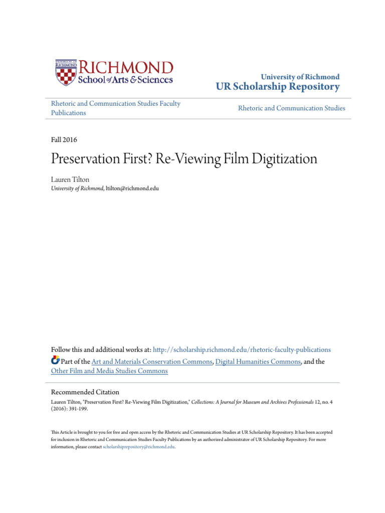 Preservation First - Re-Viewing Film Digitization | PDF