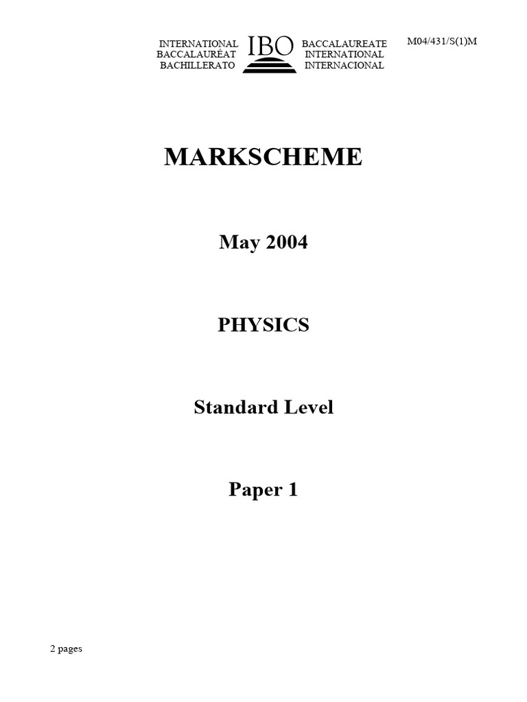 Physics Paper 1 TZ1 SL Markscheme | PDF