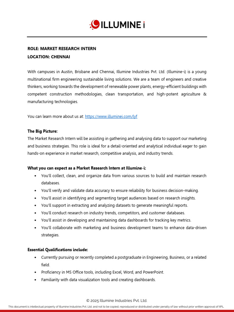 Market Research Intern JD - Illumine-I | PDF | Data | Marketing Research
