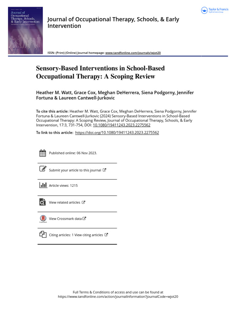 Sensory-Based Interventions in School-Based Occupational Therapy A Scoping Review (4) | PDF ...