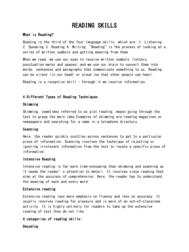 Assignment-1 Reading Skills | PDF | Reading Comprehension | Speed Reading