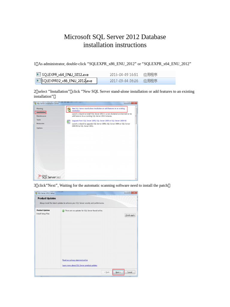 Microsoft SQL Server 2012 Database Installation Instructions | PDF