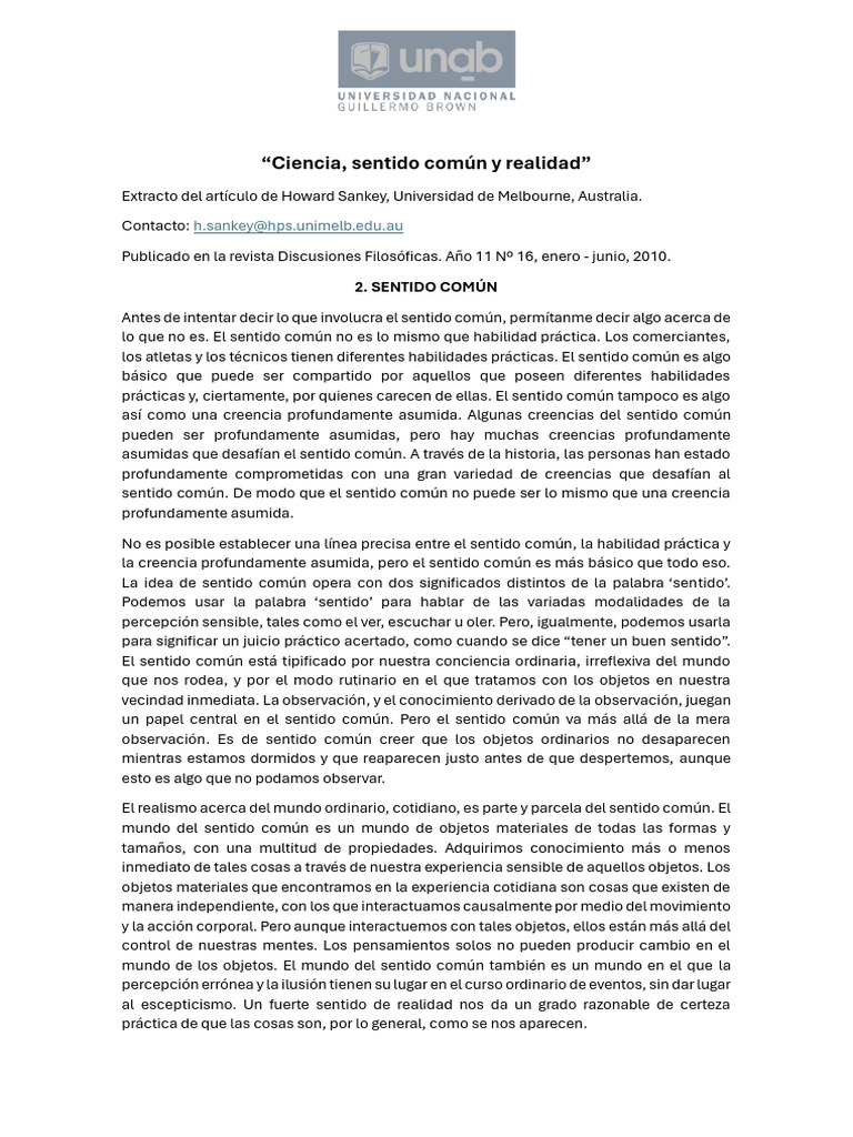 Ciencia, Sentido Común y Realidad - Howard | PDF | Experiencia ...