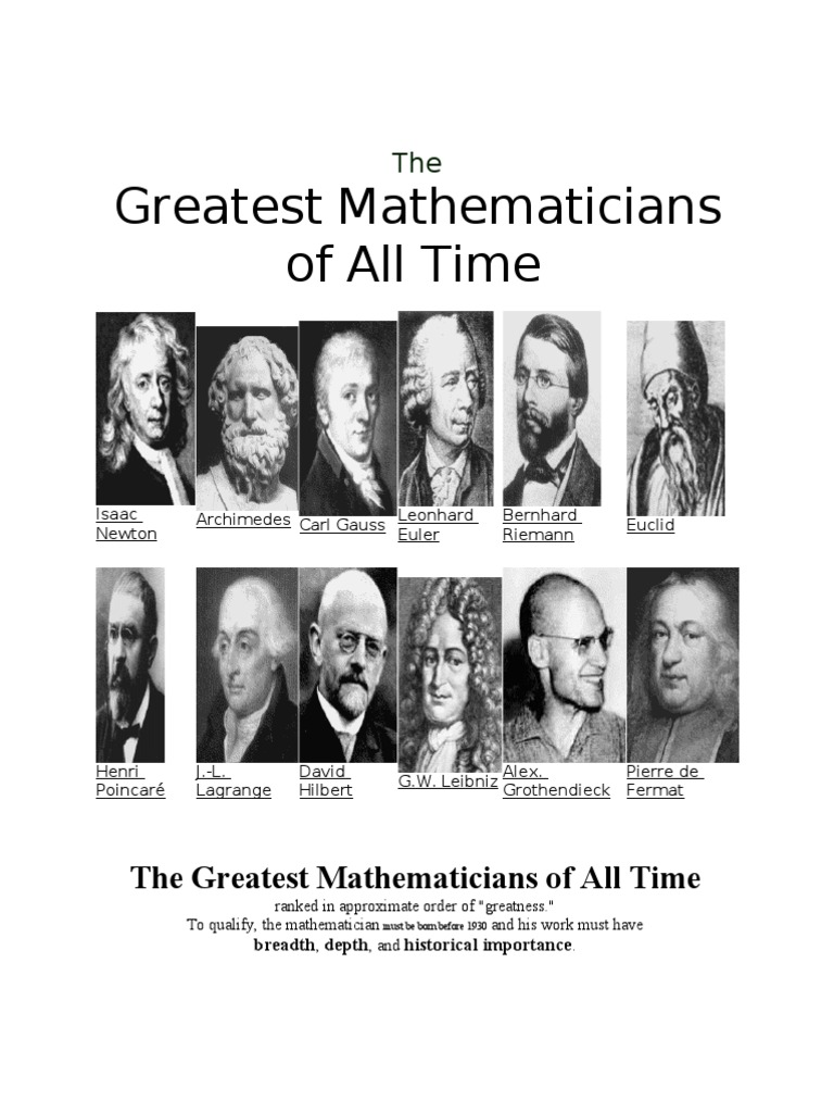 Greatest Mathematicians of All Times | PDF | Geometry | Teaching ...