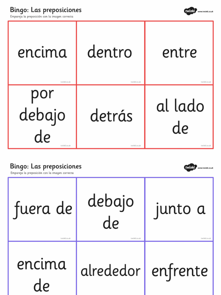 T2 L 312 Spanish Positional Language Bingo | PDF