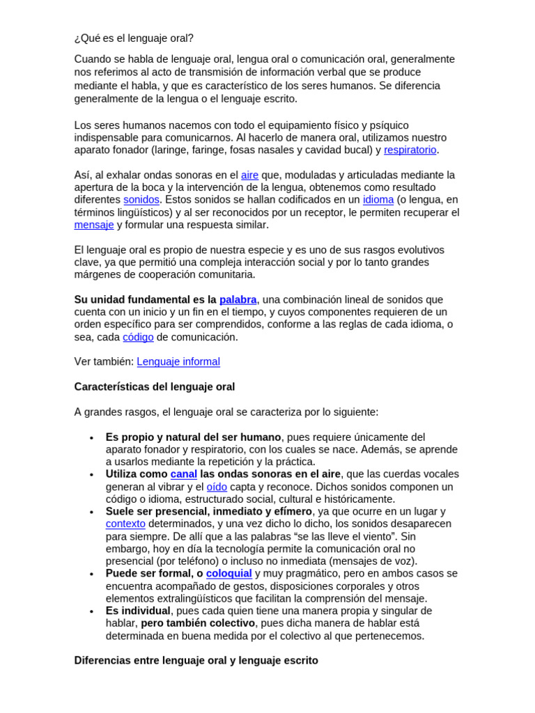 Qué Es El Lenguaje Oral | PDF | Comunicación | Sonido