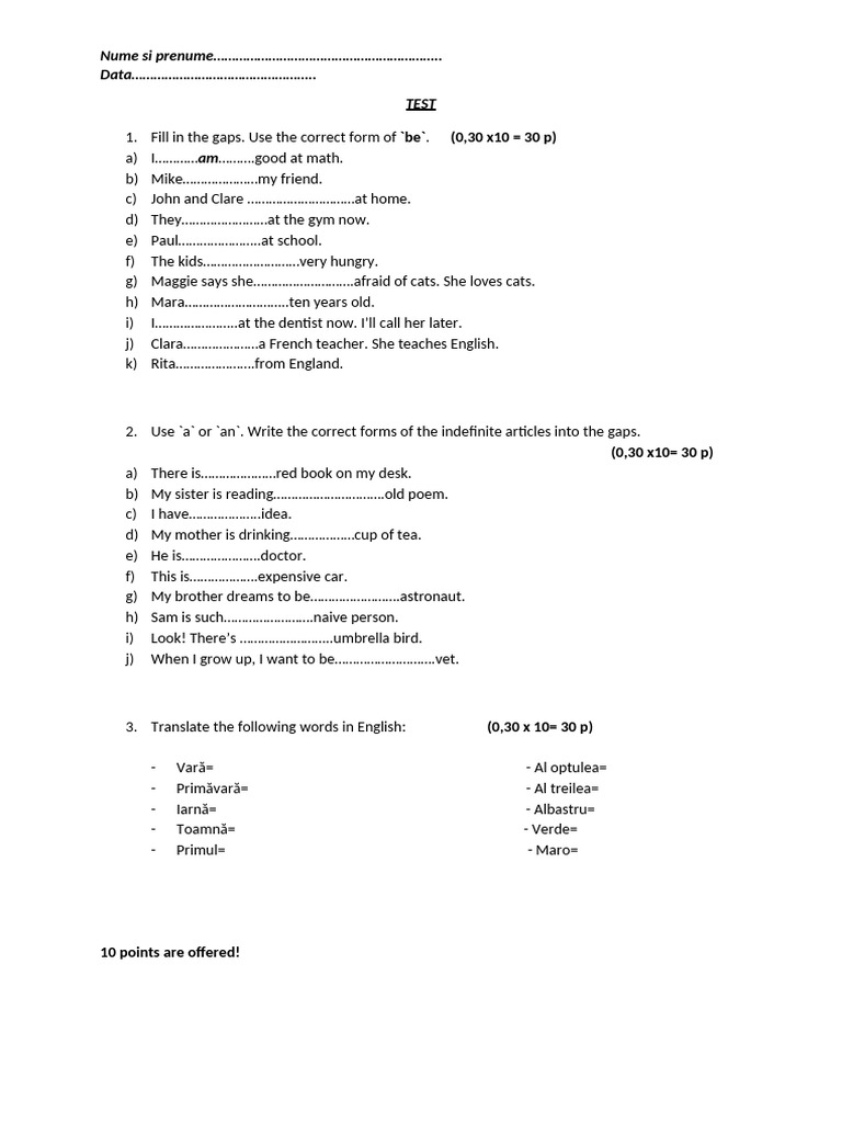 Test engleza clasa a v-a | PDF