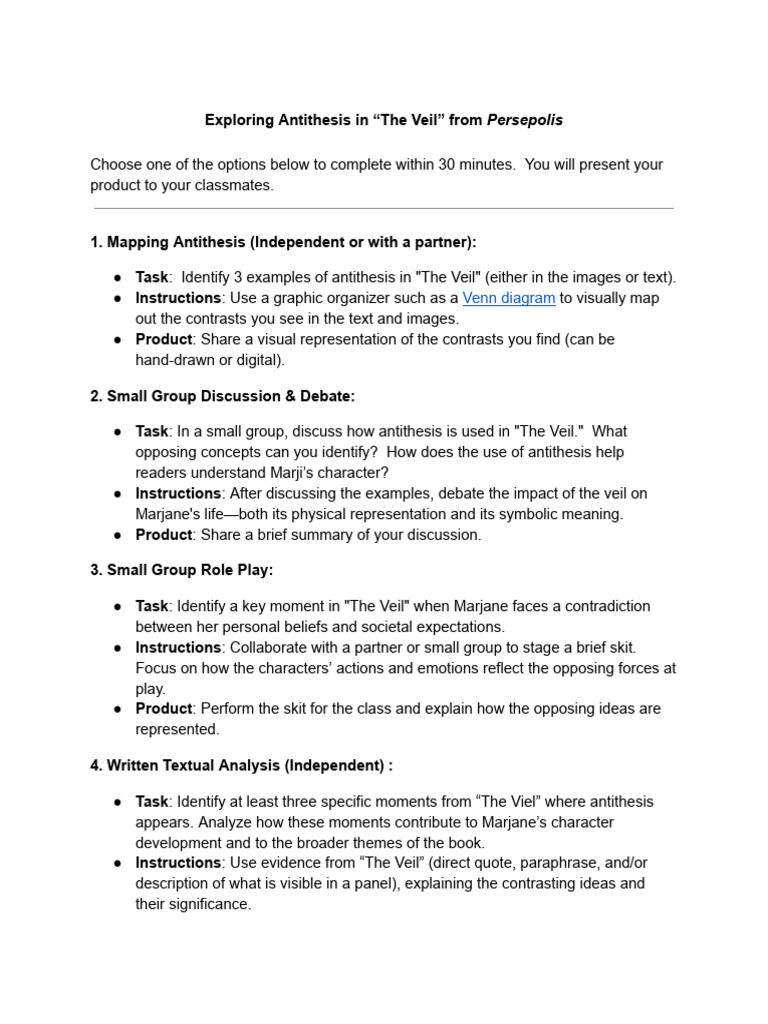 Antithesis in - The Veil - Assignment Options | PDF