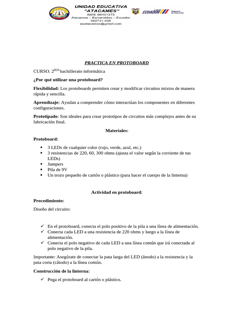 Prácticas de Electrónica en Protoboard | PDF | Diodo emisor de luz ...