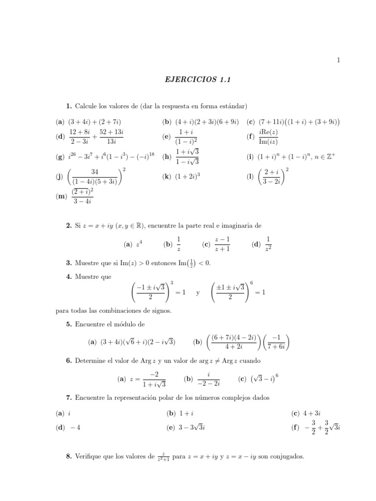 Ejercicios de Números Complejos y Funciones | PDF | Ecuaciones | Colector