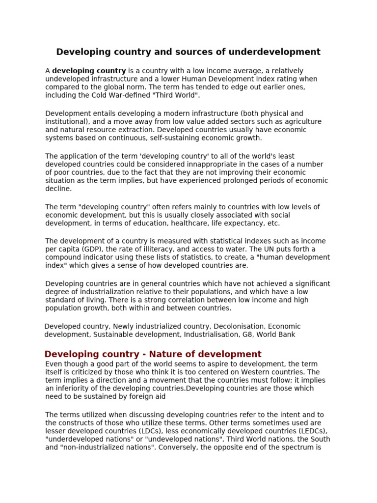 Developing Country and Sources of Underdevelopment | PDF | Developing ...