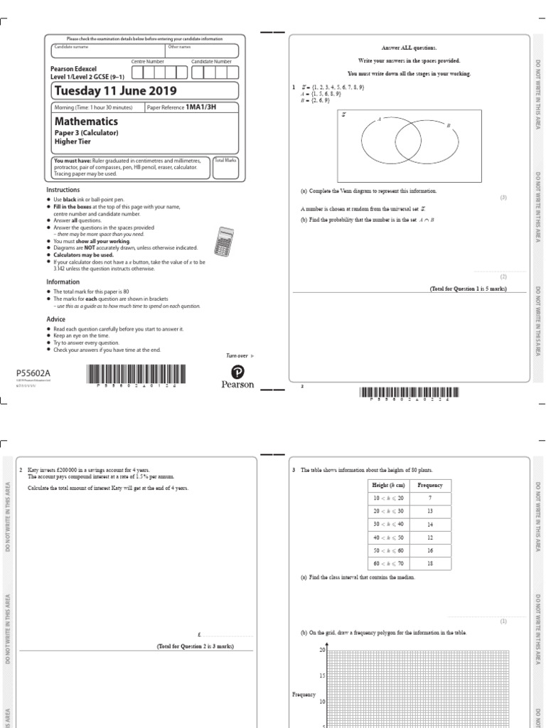 P55602A GCSE Maths 1MA1 3H Jun19 | PDF | Area