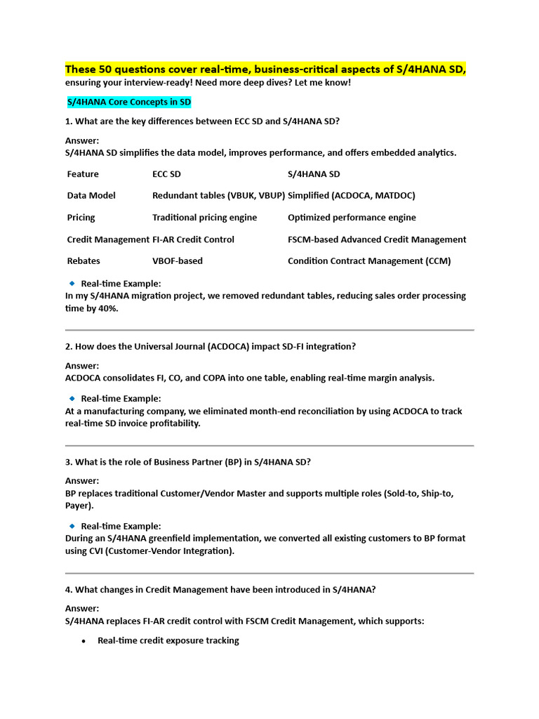 Difference Between ECC SD and S - 4 Hana SD & Core Concepts-1 | PDF ...