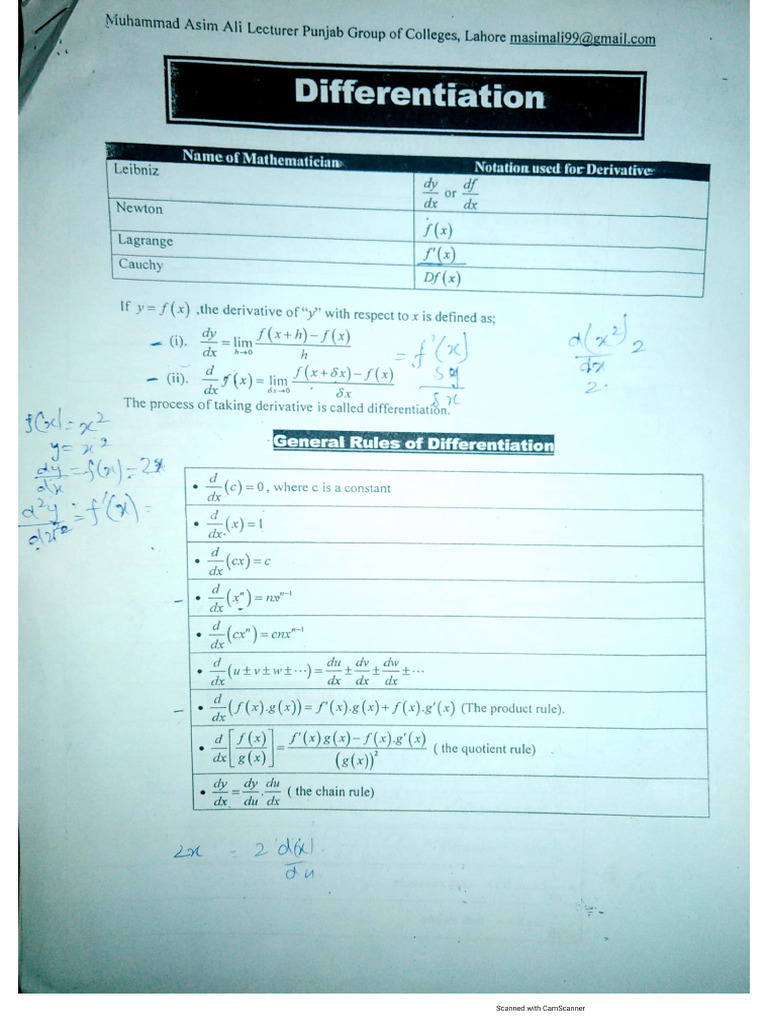Differentiation and Integration Formulae | PDF