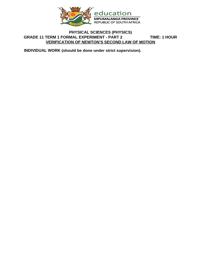 Physical Sciences Grade 11 Formal Experiment - Term 1 (Part 2) - 2021 ...
