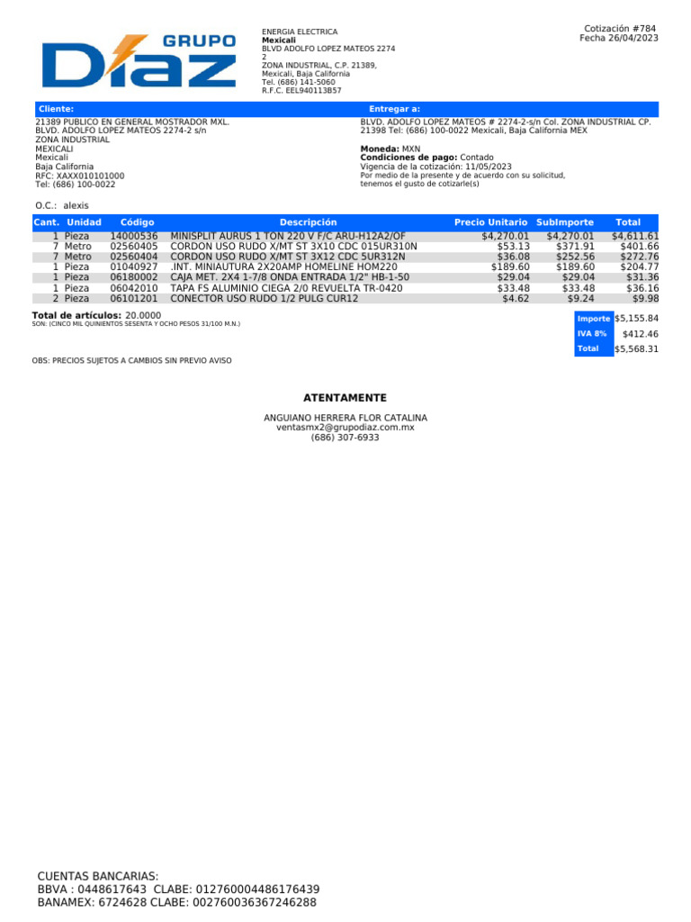 Cotizacion 784 | PDF