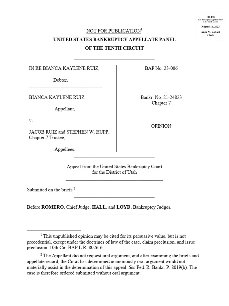 Bankruptcy Appeal: Ruiz Settlement Dispute | PDF | Bankruptcy | Chapter 7