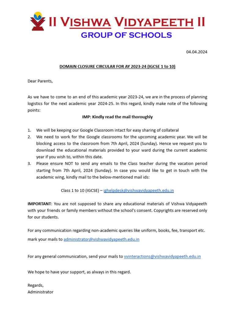 Domain Closure Circular (IGCSE 1 To 10) 1712555394911 | PDF