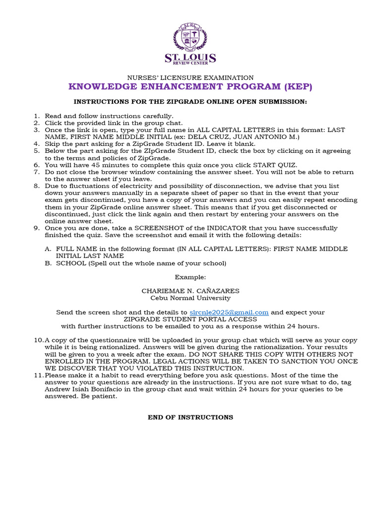 Instructions For The Zipgrade Online Open Submission Kep New | PDF