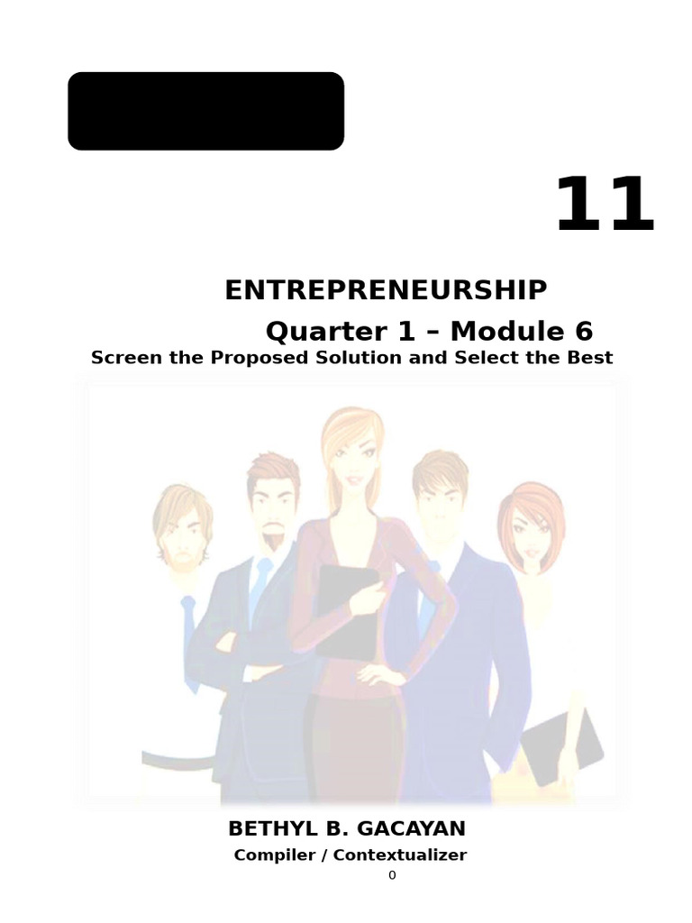 ENTREPRENEURSHIP SHS Quarter 1 Module 6 | PDF | Entrepreneurship | Learning