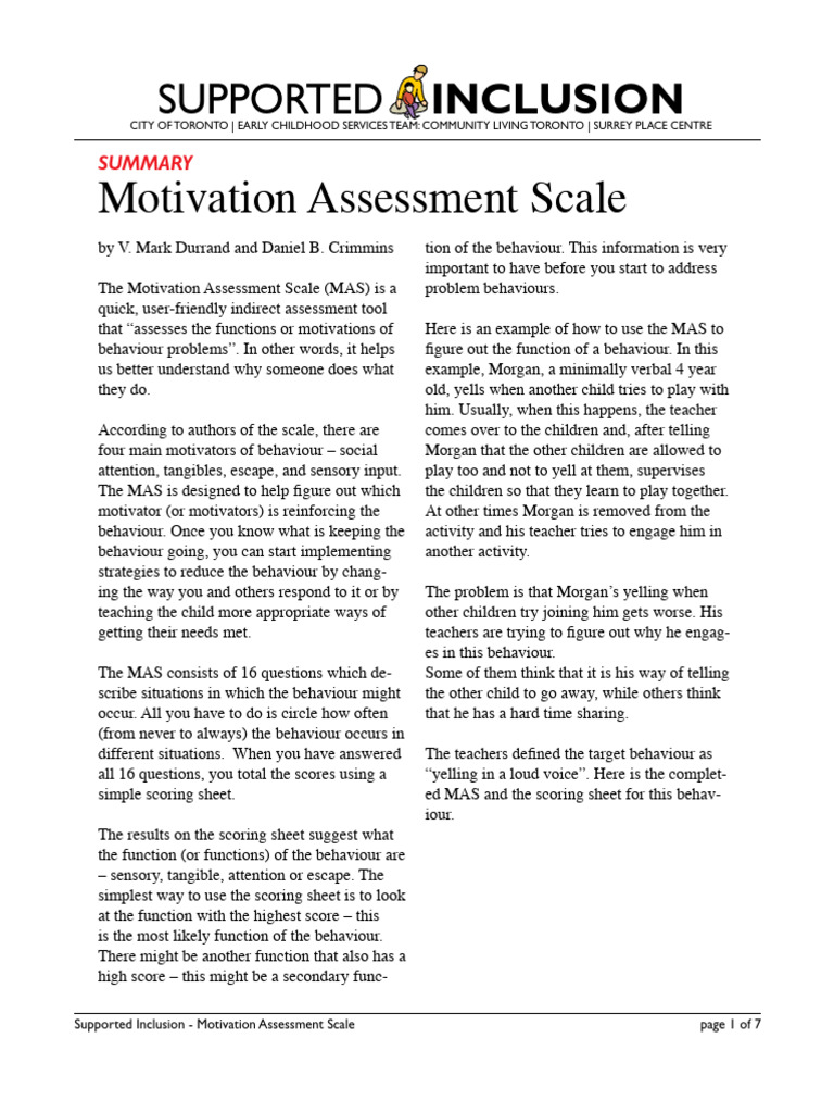 Motivation Assessment Scale Overview | PDF | Teachers | Motivational