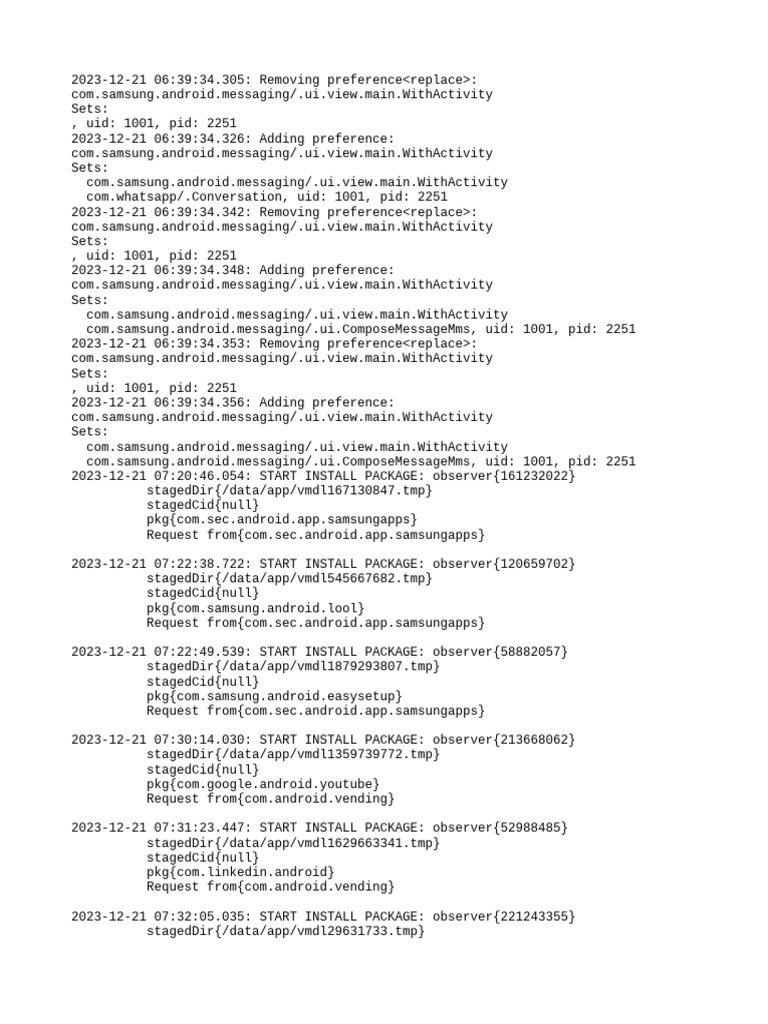 Samsung Messaging Preferences Log | PDF | Software | Computing