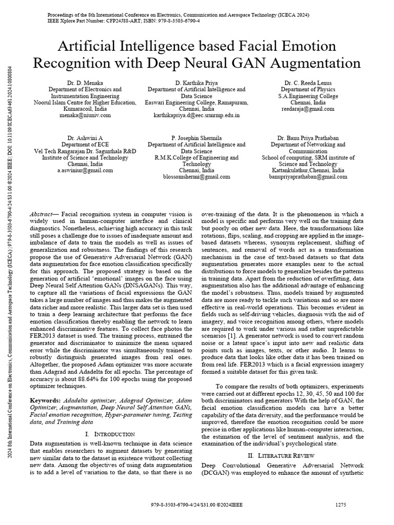 Artificial Intelligence Based Facial Emotion Recognition With Deep Neural GAN Augmentation | PDF ...