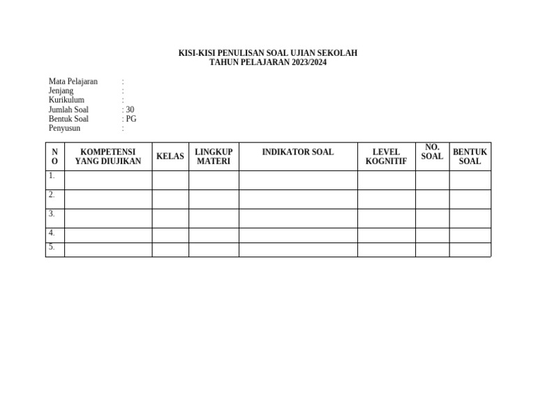 Kisi-Kisi Soal Uas 2024 | PDF