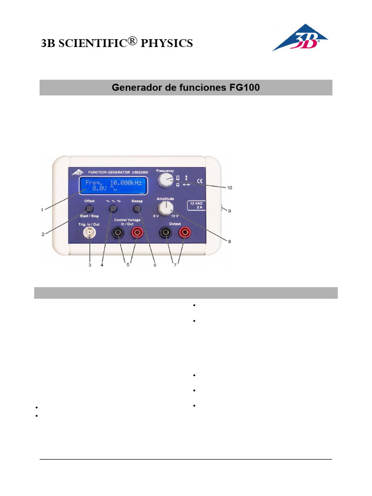 3B Scientific® Physics: Generador de Funciones FG100 | PDF | Frecuencia | Fuente de alimentación