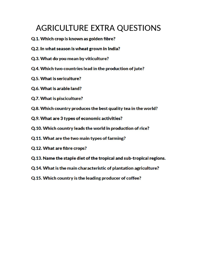 Extra Questions for Agriculture Studies | PDF