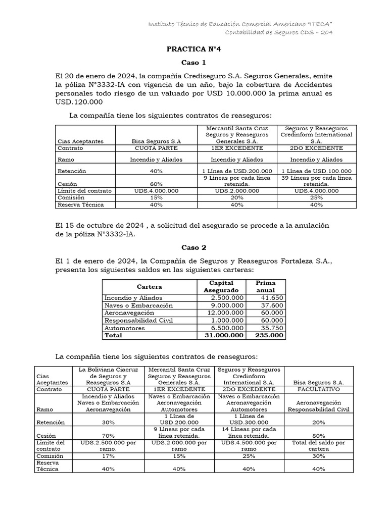 PRACTICA N4 | PDF | Reaseguro | Riesgo