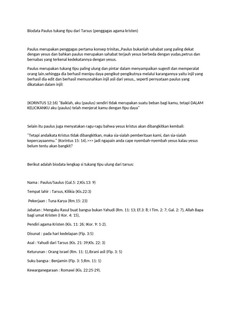 Biodata Paulus Tukang Tipu Dari Tarsus | PDF