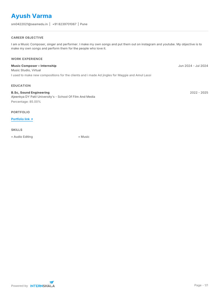 AyushVarma InternshalaResume | PDF