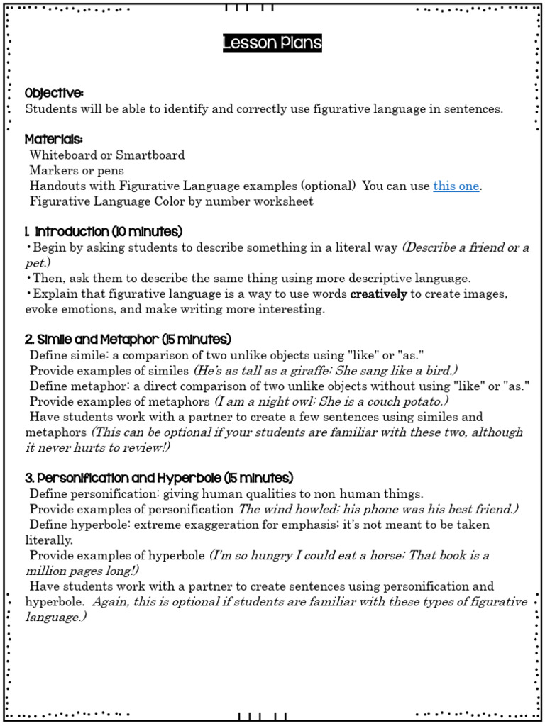 Figurative Language Lesson Plan | PDF | Semiotics