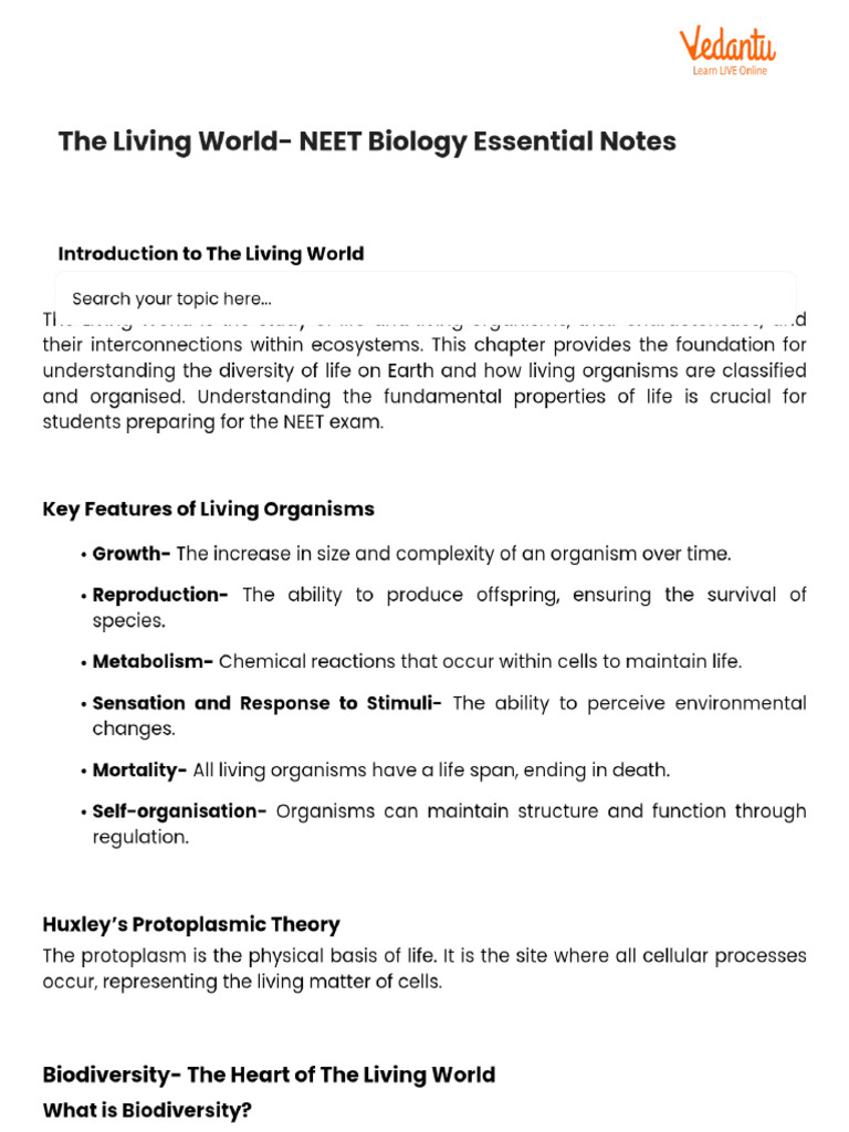 The Living World - NEET Biology Essential Notes | PDF