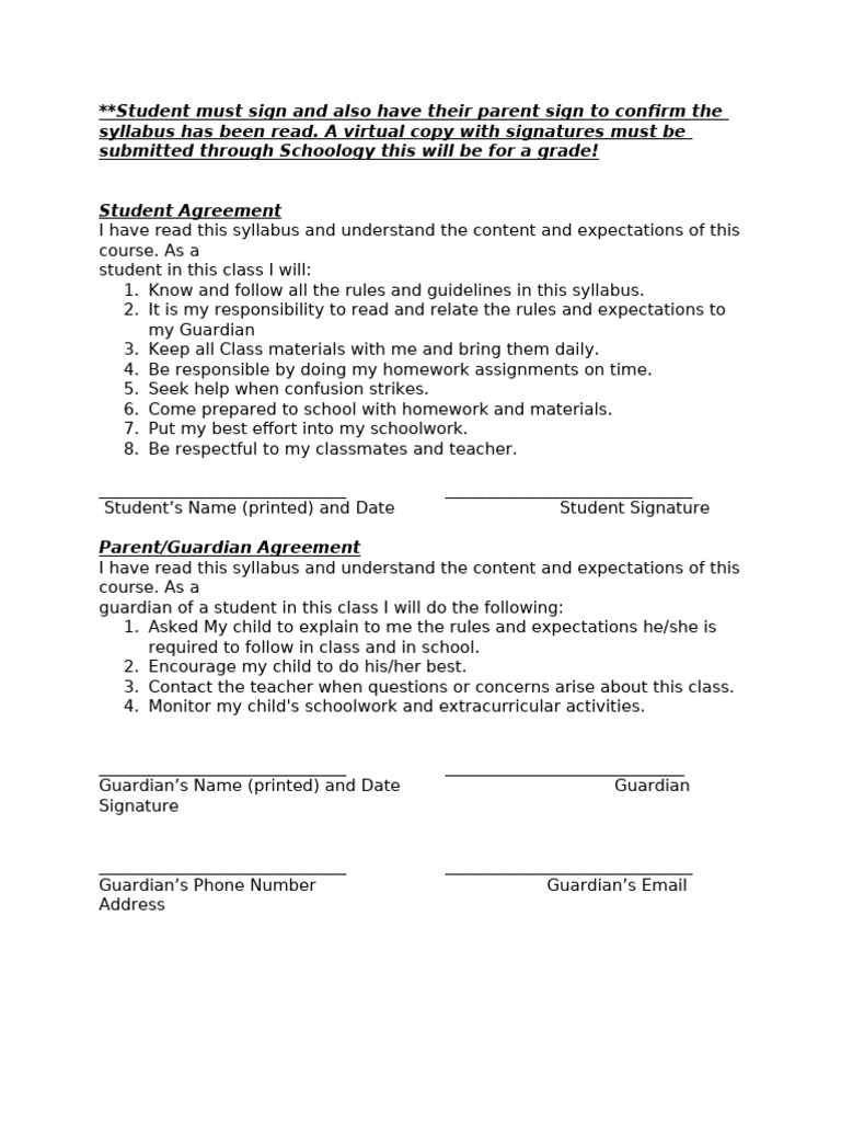 Student - Parent - Signature - Syllabus - Form 3 | PDF