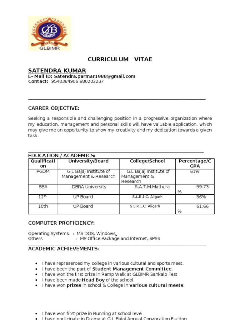 CV of Satendra Kumar | PDF | Behavior Modification | Learning