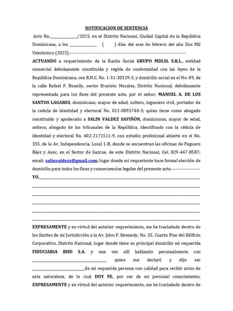 Notificacion de Sentencia Homero Alejandro Vs MDLSL | PDF | Justicia ...