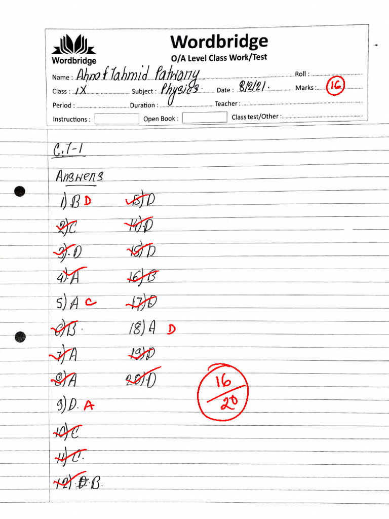 Ahnaf - Class IX - Physics - CT - 8.2.21 | PDF