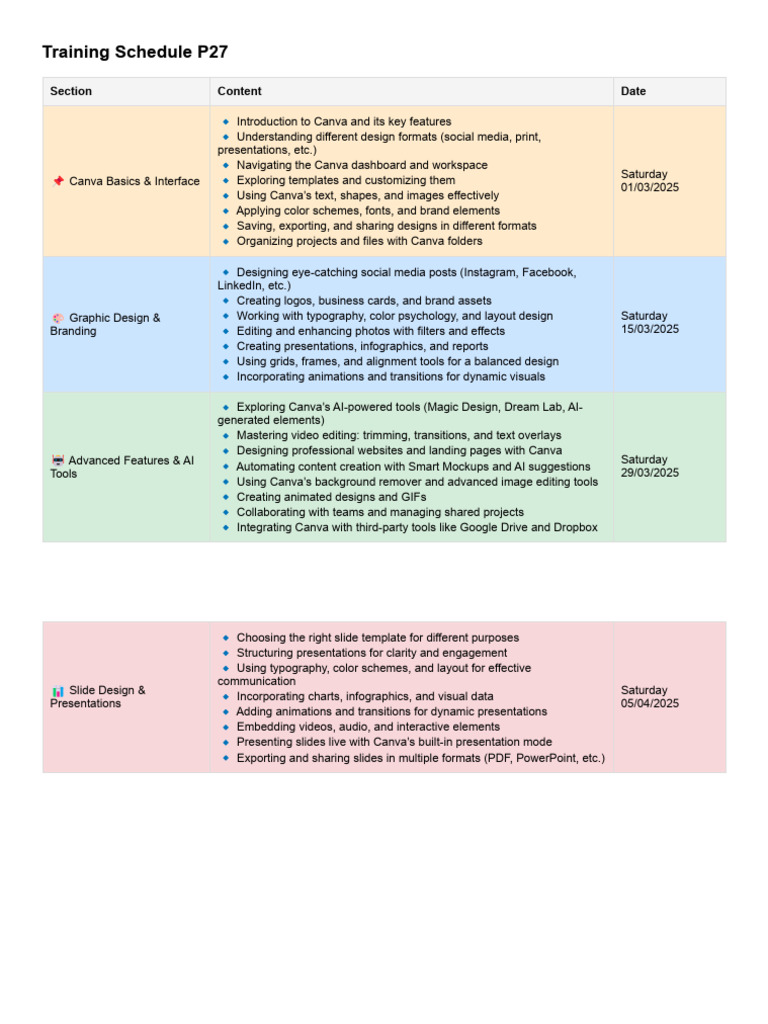 Canva Training Schedule 2025 | PDF | Page Layout | Computing