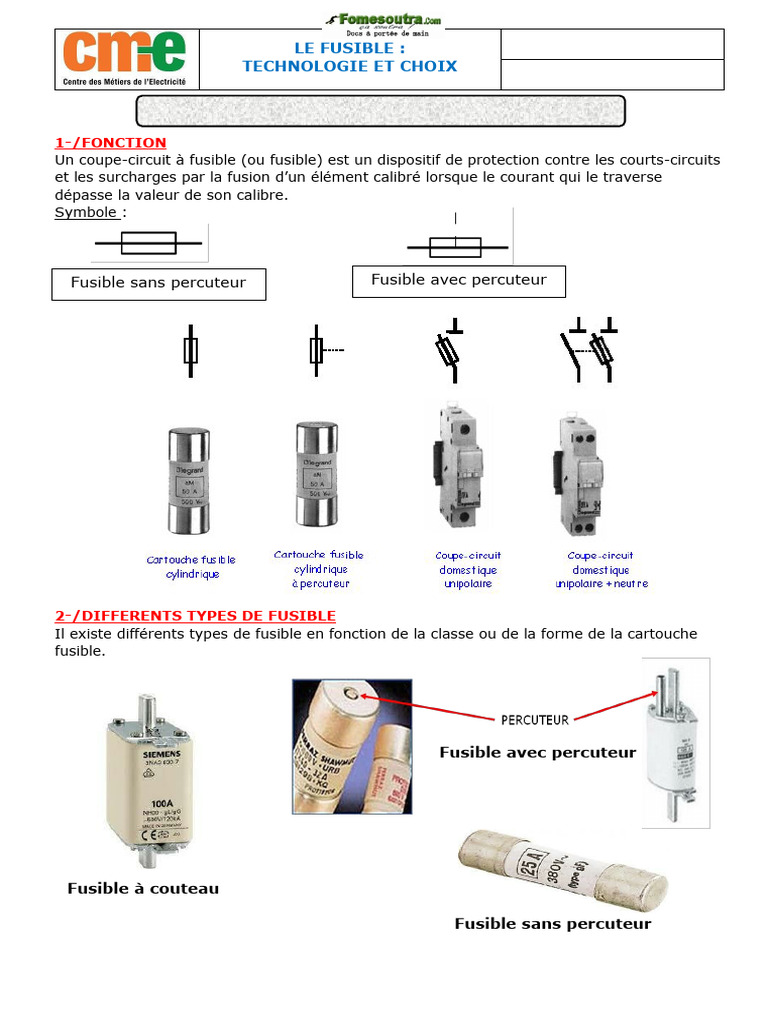 Types et choix de fusibles électriques | PDF | Fusible (électricité ...